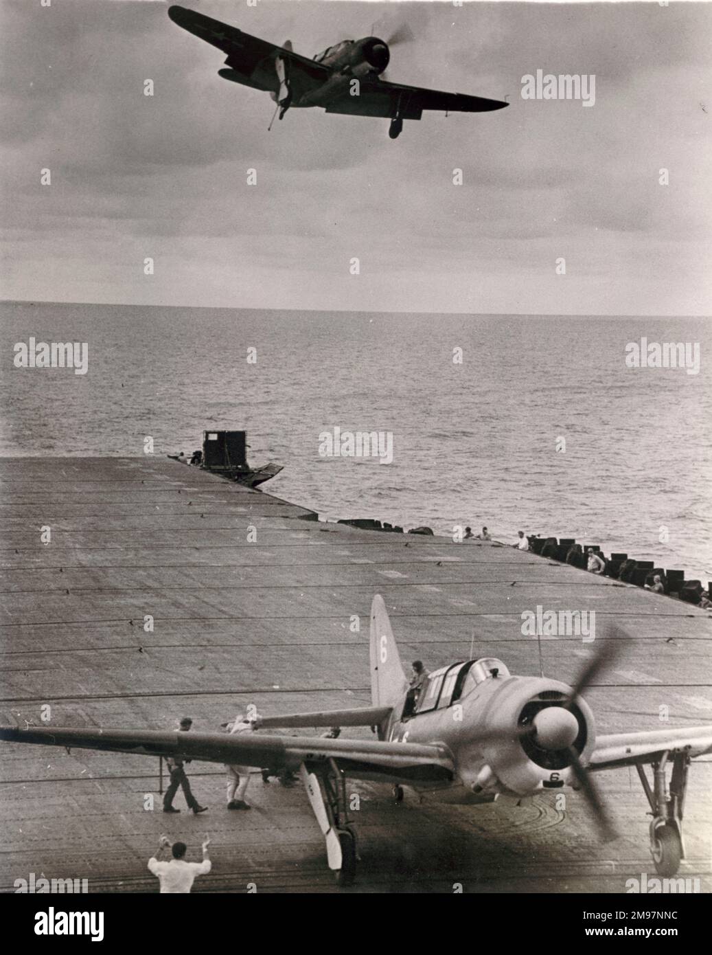 Curtiss Model 84 SB2C-1 Helldivers aboard a US aircraft carrier Stock ...