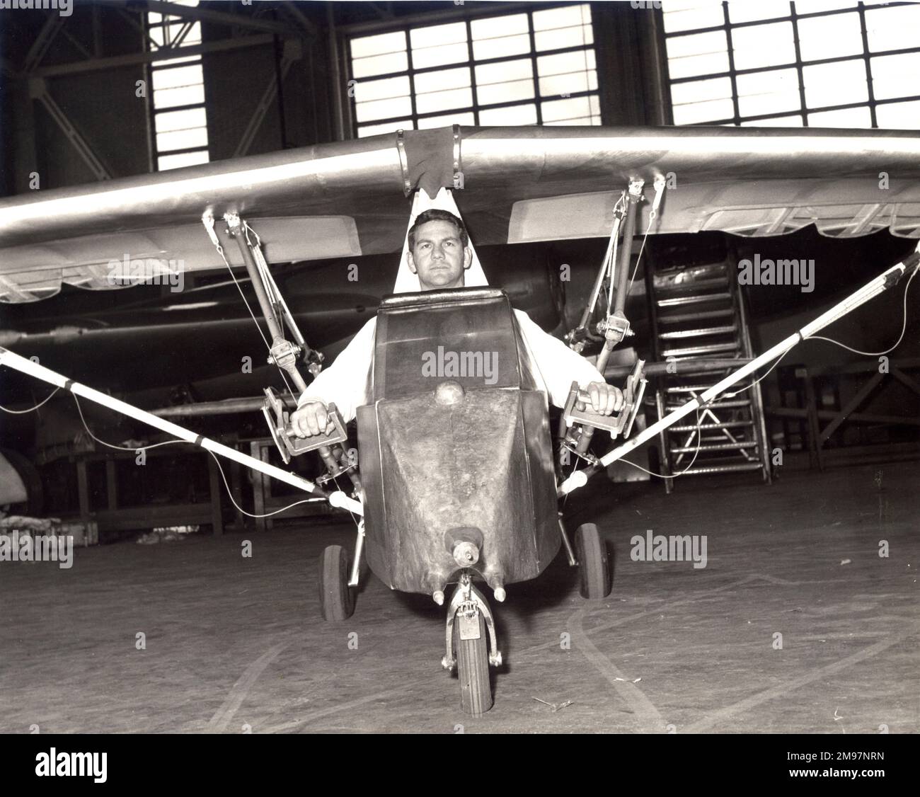 Emiel Hartman in the cockpit of his man-powered ornithopter at ...