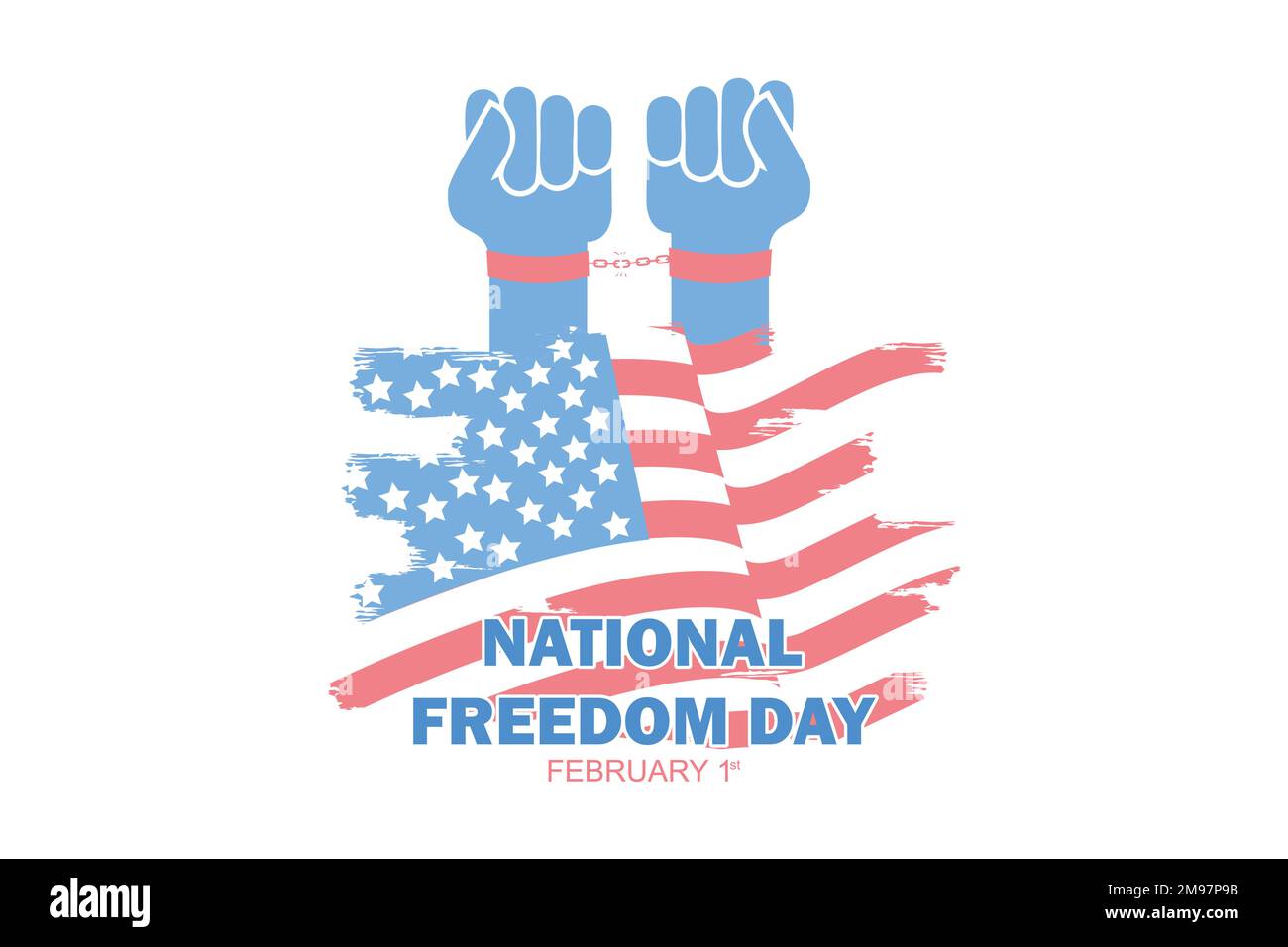 National freedom day background with hands breaking a handcuff, flat ...