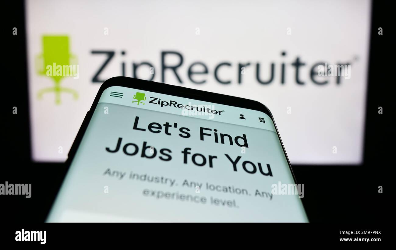 Mobile phone with website of US job platform company ZipRecruiter Inc ...