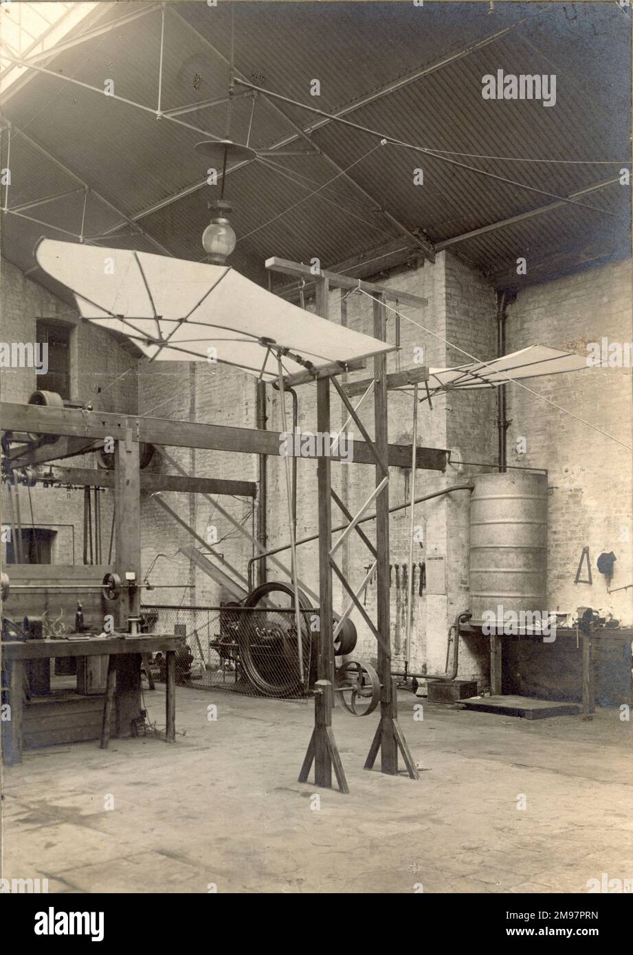 The ornithopter flying fox design of Major R.F. Moore under test. Each ...