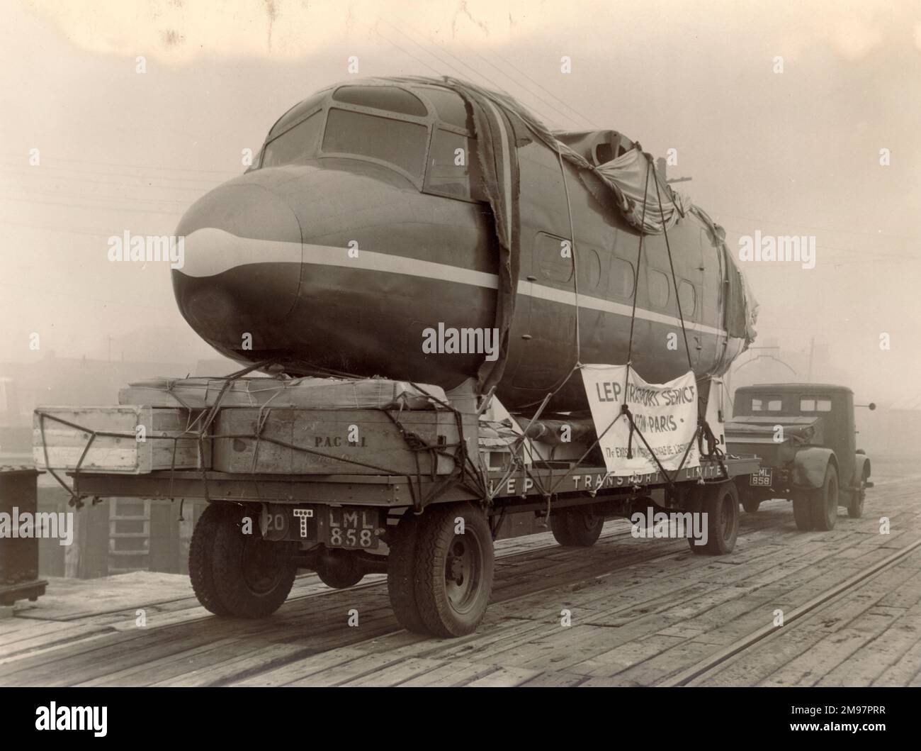 The fuselage of Percival P48 Merganser, G-AHMH, at Harwich train ferry ...