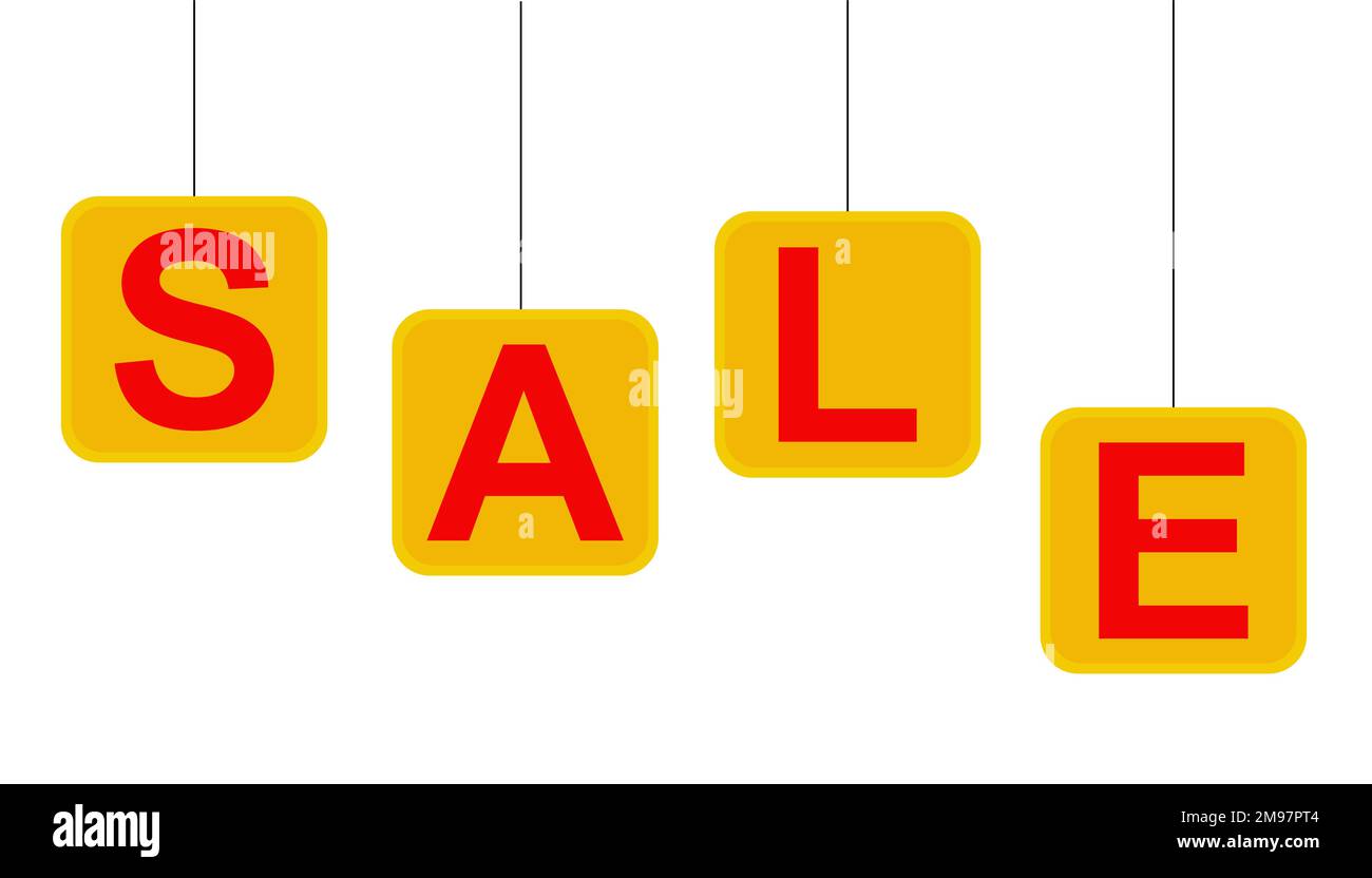 A minimalistic red and yellow sale poster isolated on a white ...