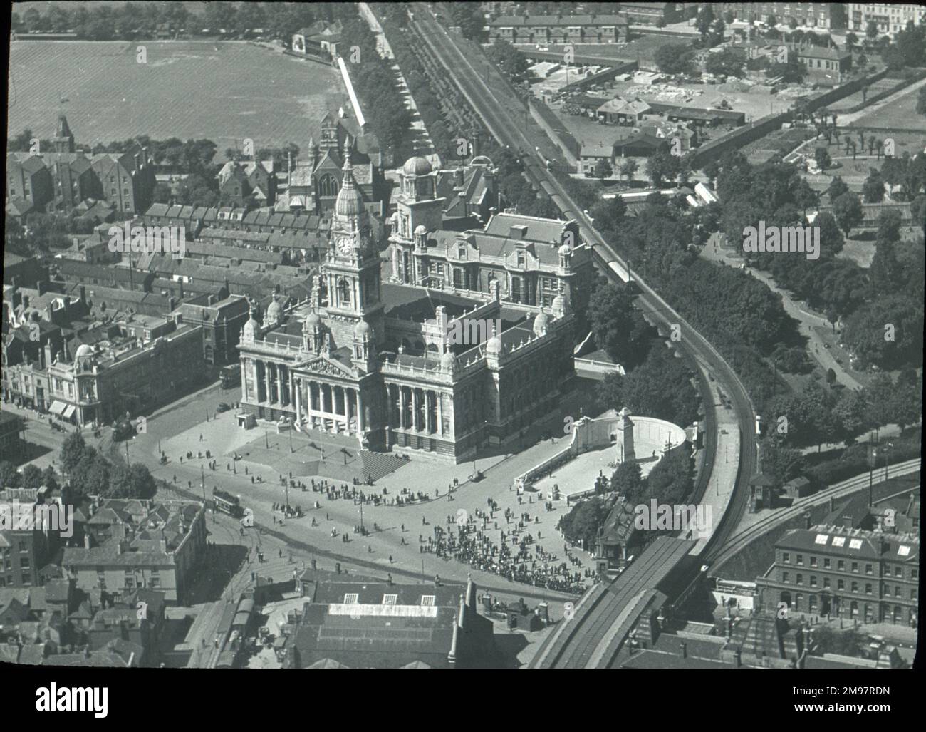 Aerial view of Portsmouth Guildhall prior to its bombing during WW2 ...