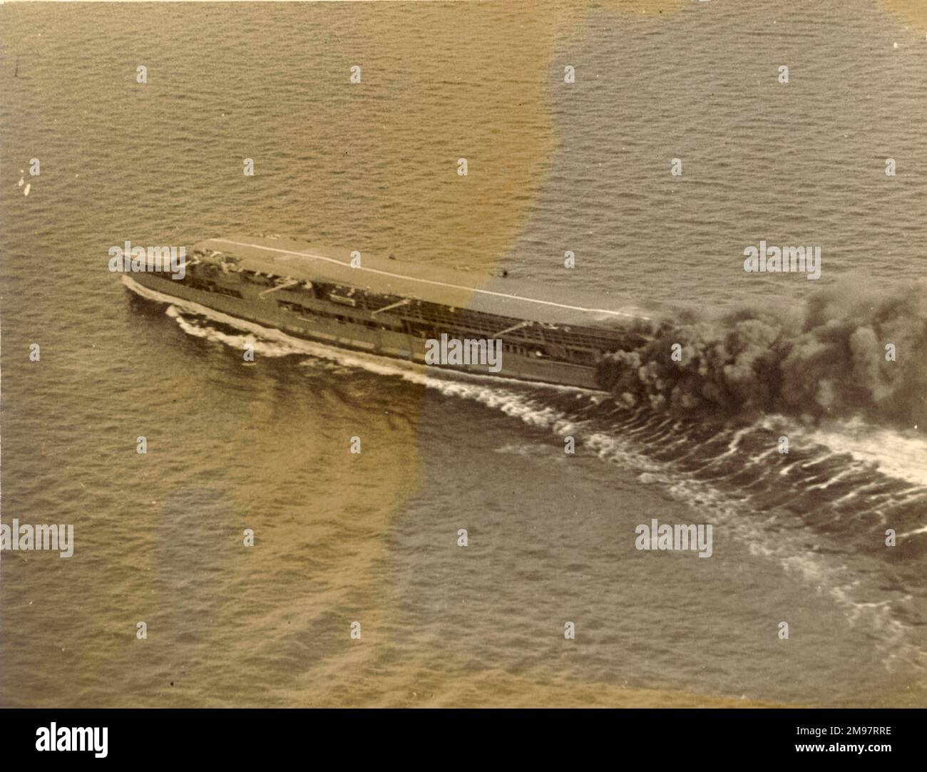 HMS Furious (47) while suffering a hangar fire, c.1928 Stock Photo - Alamy