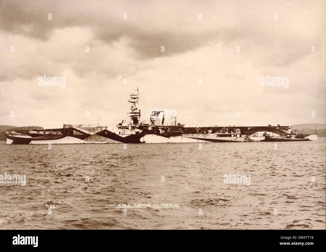 HMS Furious (47) with a Sopwith F1 Camel on the flightdeck Stock Photo ...