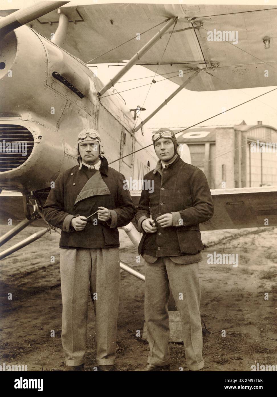 Capt Neville Stack and J.P. Chaplin in front of a Vickers Vivid, G-EBPY ...