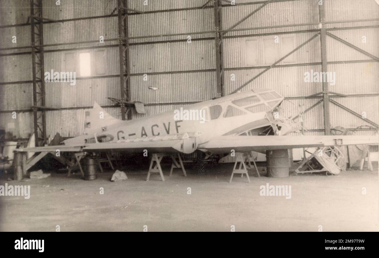 Airspeed AS5 Courier, G-ACVF, during rebuilding at Rochford, was the ...
