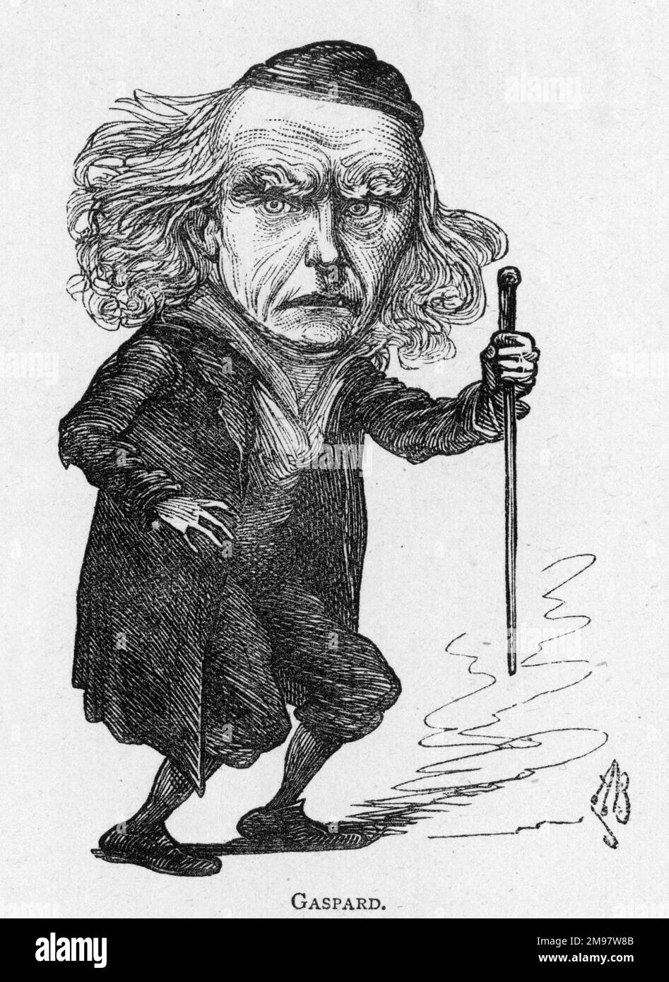 Cartoon of the actor Shiel Barry in the role of Gaspard, a miserly old ...