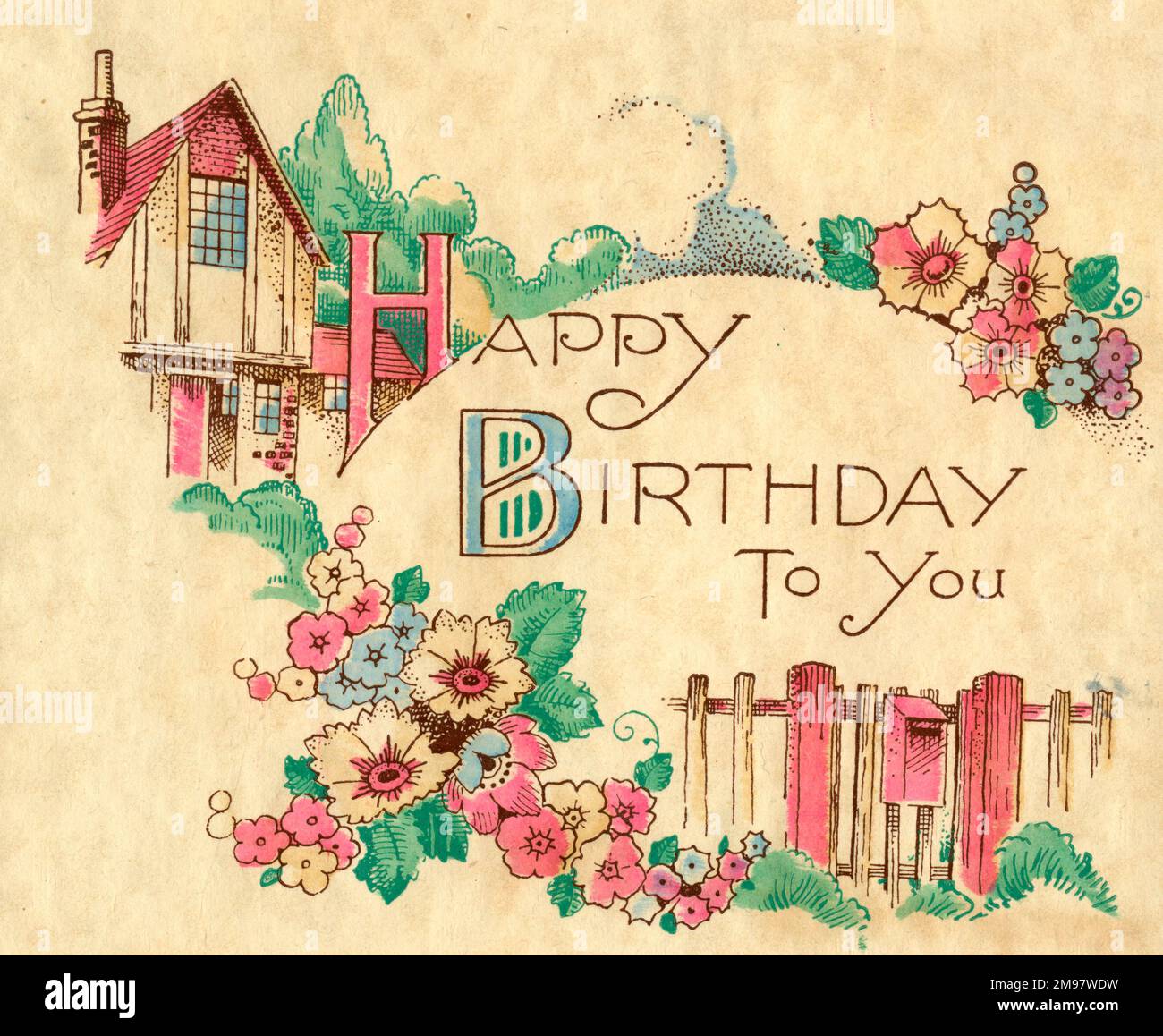 Birthday card, Cottage and garden Stock Photo - Alamy