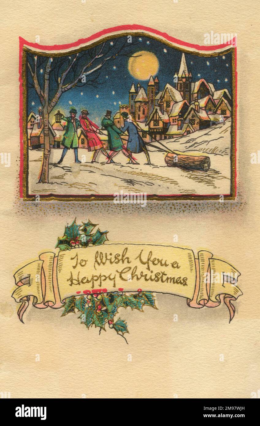 Christmas card, Yule log Stock Photo - Alamy