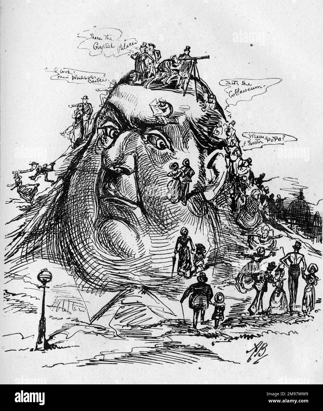 Caricature, Fancy Picture -- Primrose Hill. People climb the hill to do ...