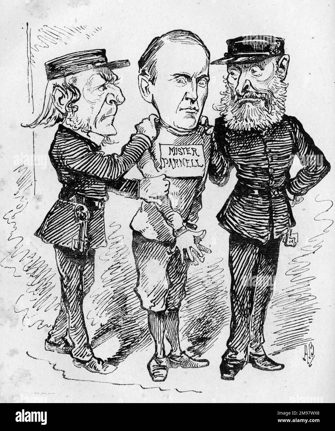 Cartoon, Liberal Prime Minister W E Gladstone, Irish MP Charles Parnell ...