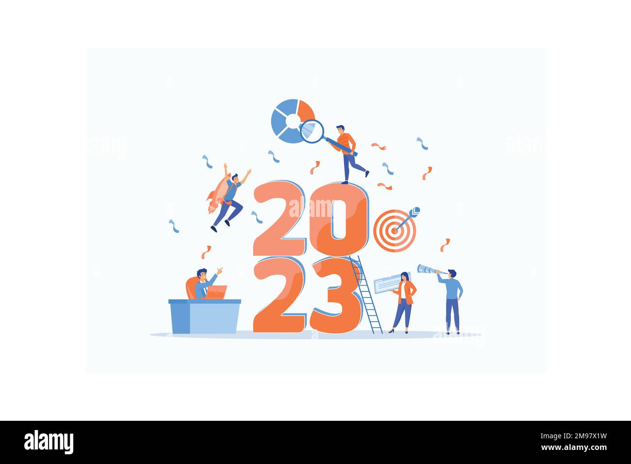 Happy new year 2023, Businessman hold magnifying glass, checking charts ...