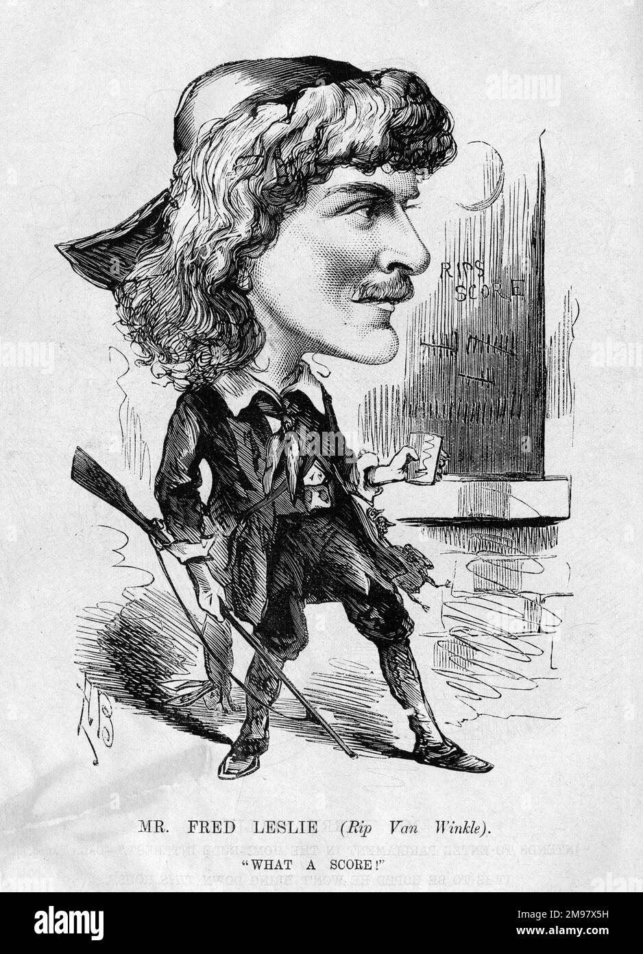 Cartoon of Fred Leslie (Frederick George Hobson, 1855-1892), English ...