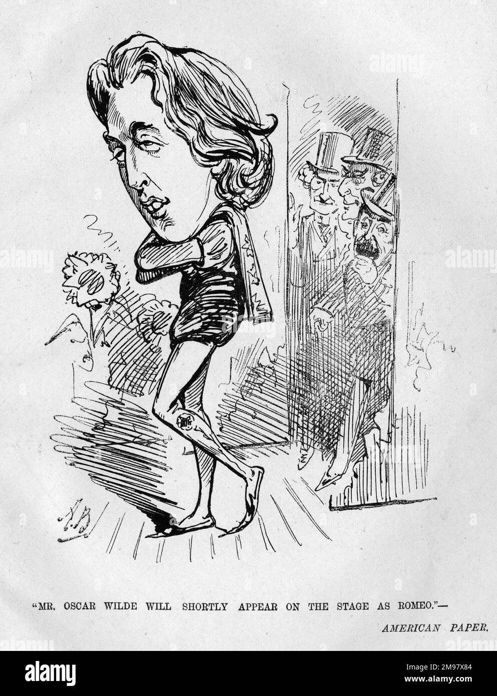 Cartoon, Oscar Wilde (1854-1900) in the role of Romeo -- an American ...