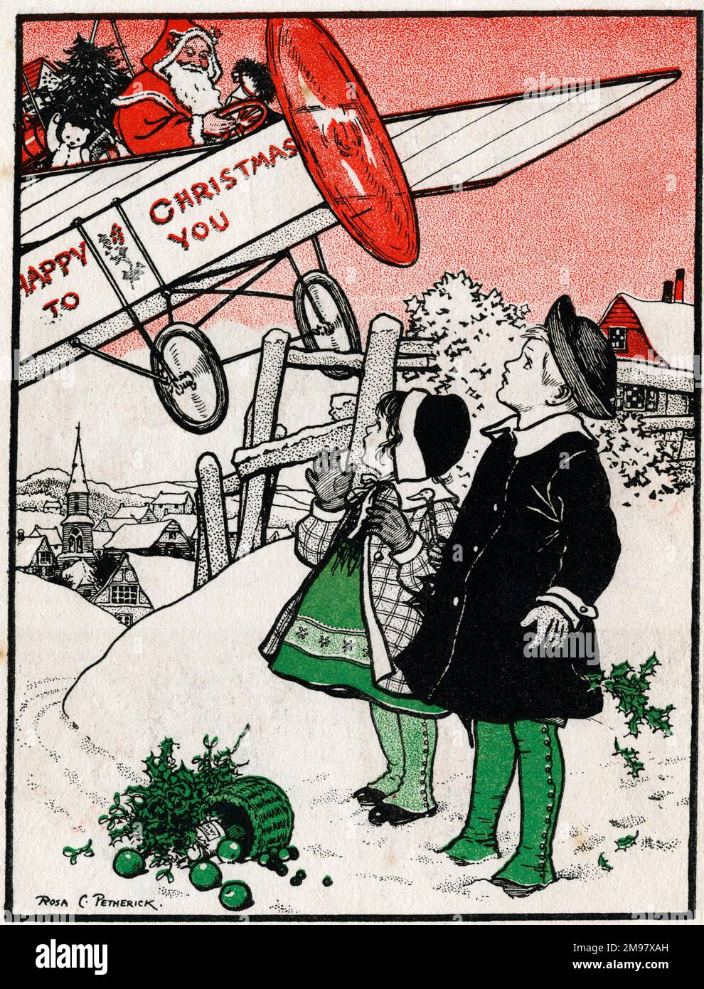 Flying Santa Claus on a Christmas card Stock Photo - Alamy