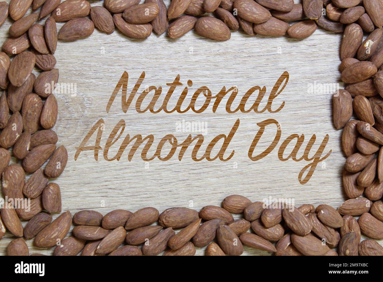 Healthy food concept idea. National almond day. Frame made with nut ...
