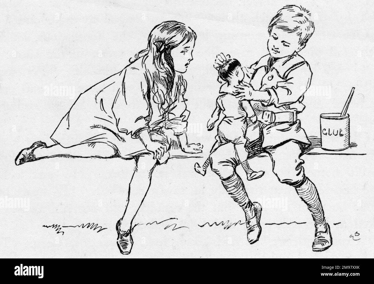 Illustration, Mending the Doll's Head Stock Photo - Alamy