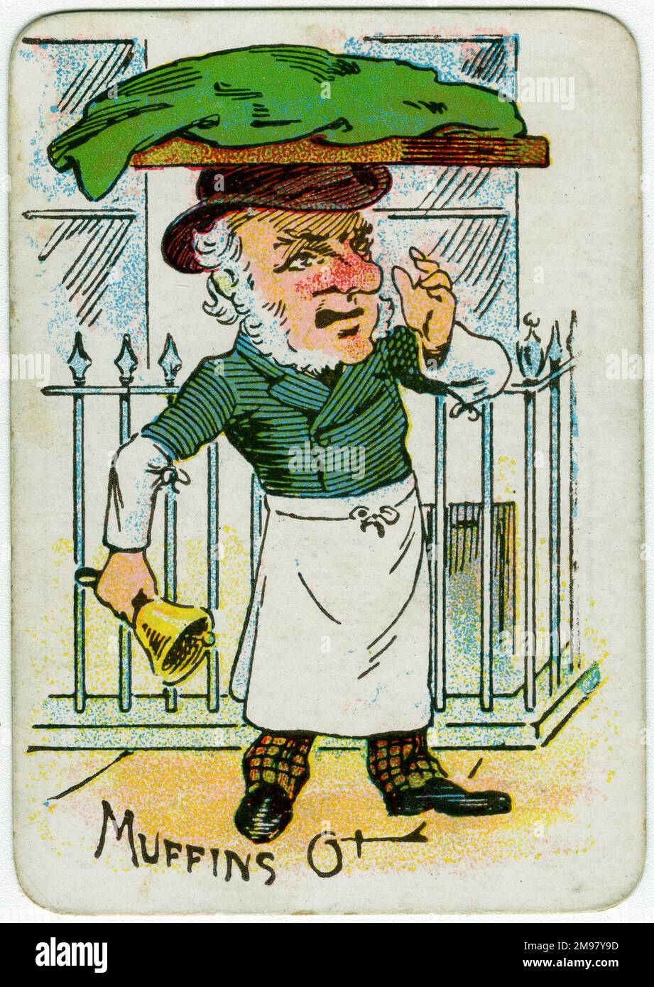 Snap Playing Card - Muffins O, muffin man with a tray on his head and a ...