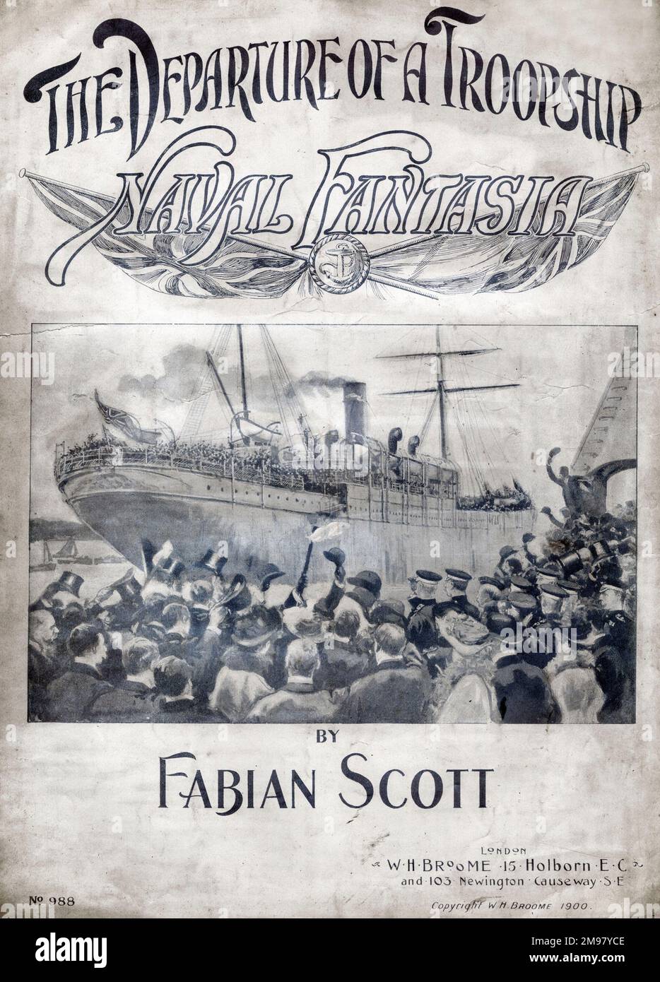 Music cover, The Departure of a Troopship, Naval Fantasia (Boer War ...