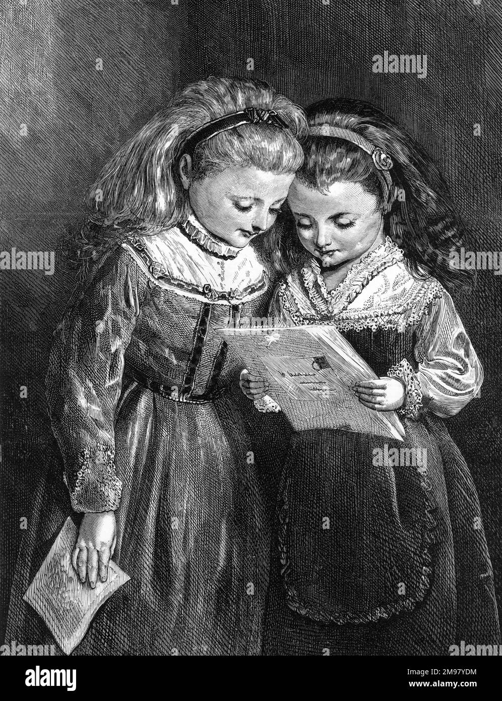 The First Valentine -- two little girls Stock Photo - Alamy