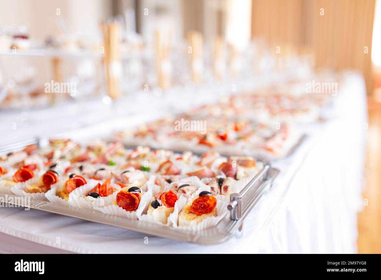 Close up of various canapes served in plate on buffet table Stock Photo ...