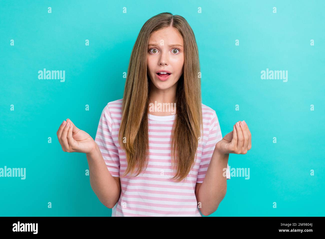 Photo of angry furious lady wear striped t-shirt asking understand her ...