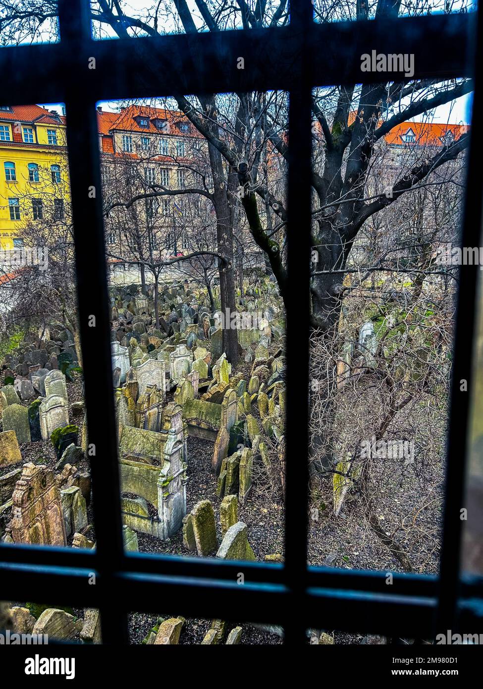 Prague, Czech Republic, View Outside Window, of Jewish Cemetary from ...