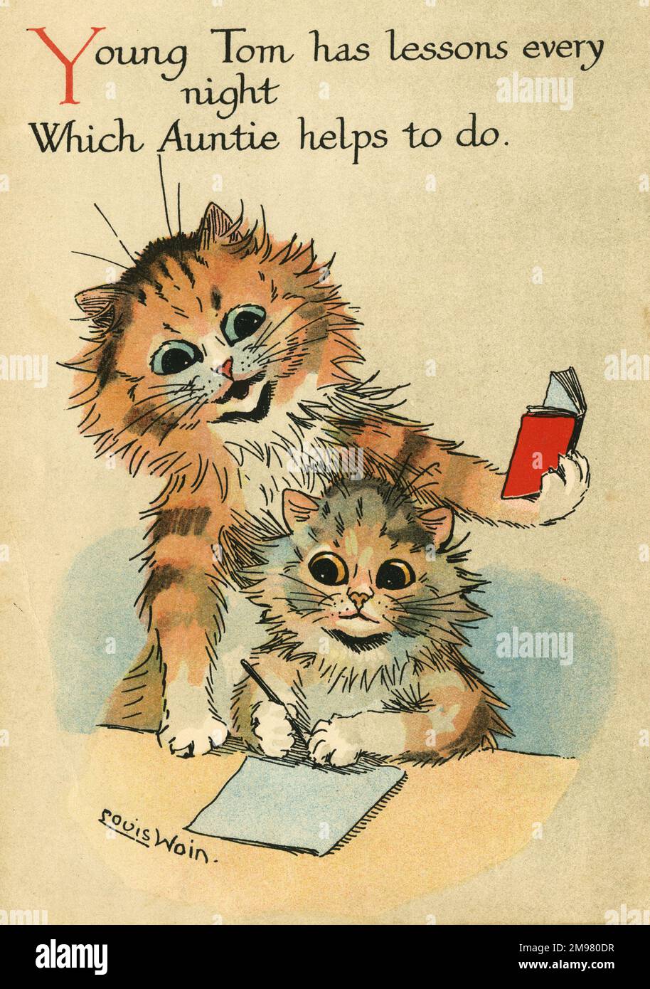 Louis Wain, Daddy Cat - doing homework Stock Photo - Alamy