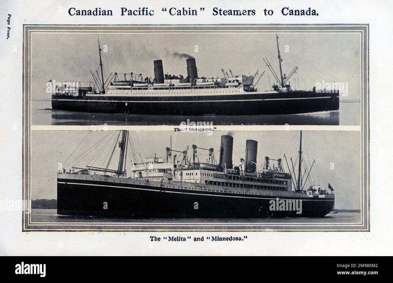 Canadian Pacific Cabin steamers to Canada -- The Metagama (above), The ...
