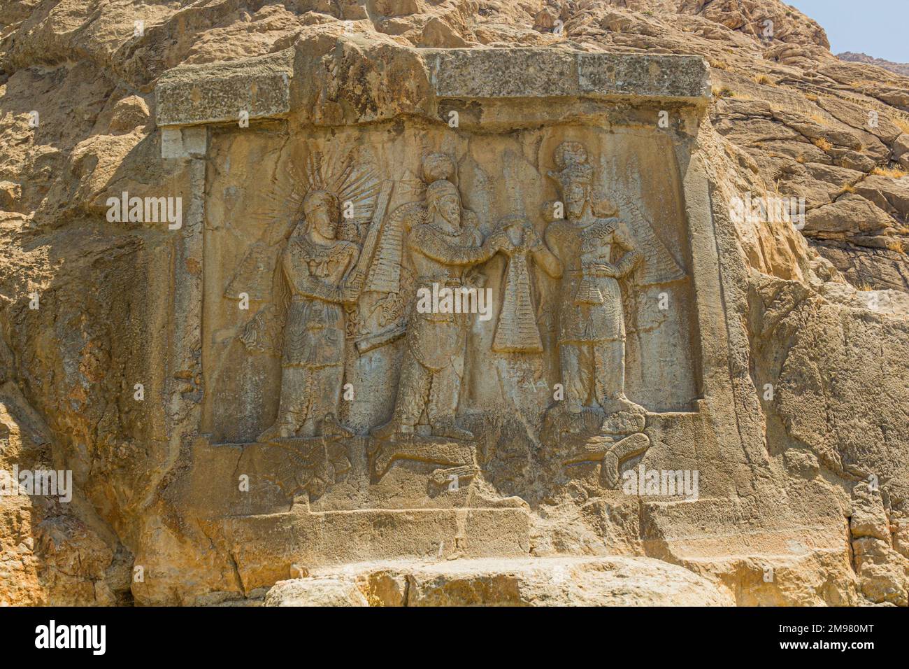 Coronation of Ardashir II relief at Taq-e Bostan in Kermanshah, Iran ...