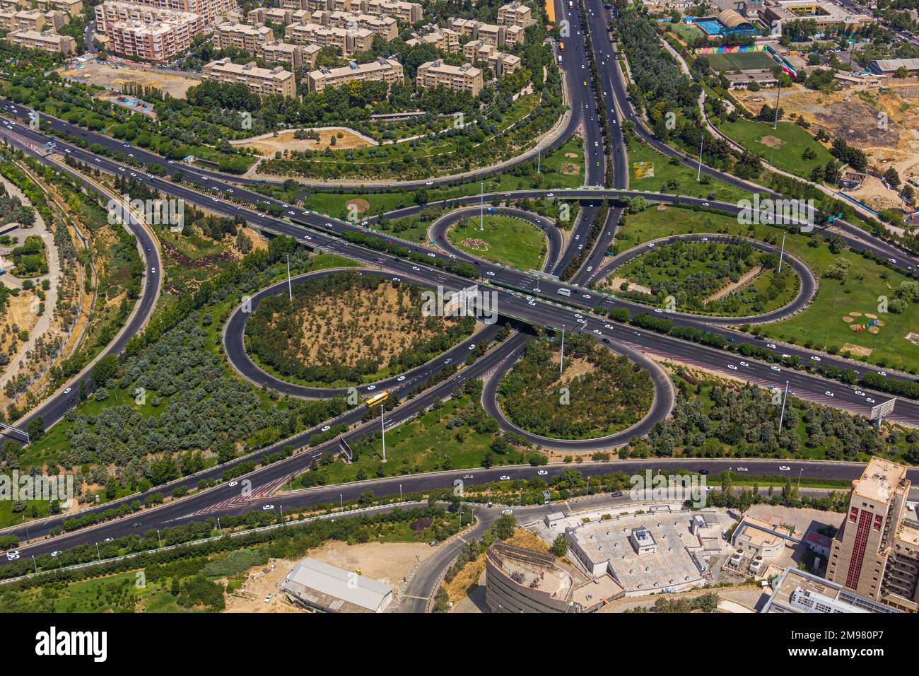 Aerial view of Hemmat and Sheikh Fazlollah Nuri Expressways crossing in ...
