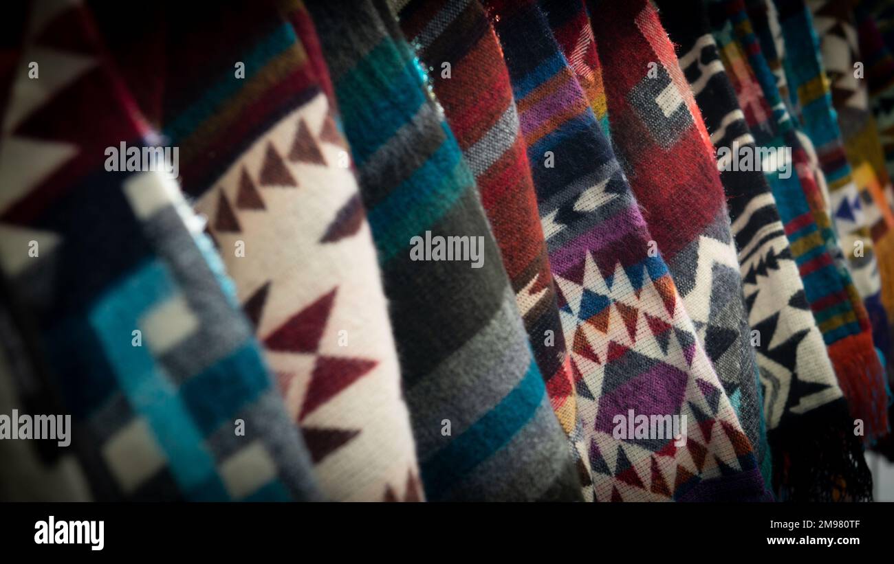 Close-Up of assorted Native American Textiles hanging side by side ...
