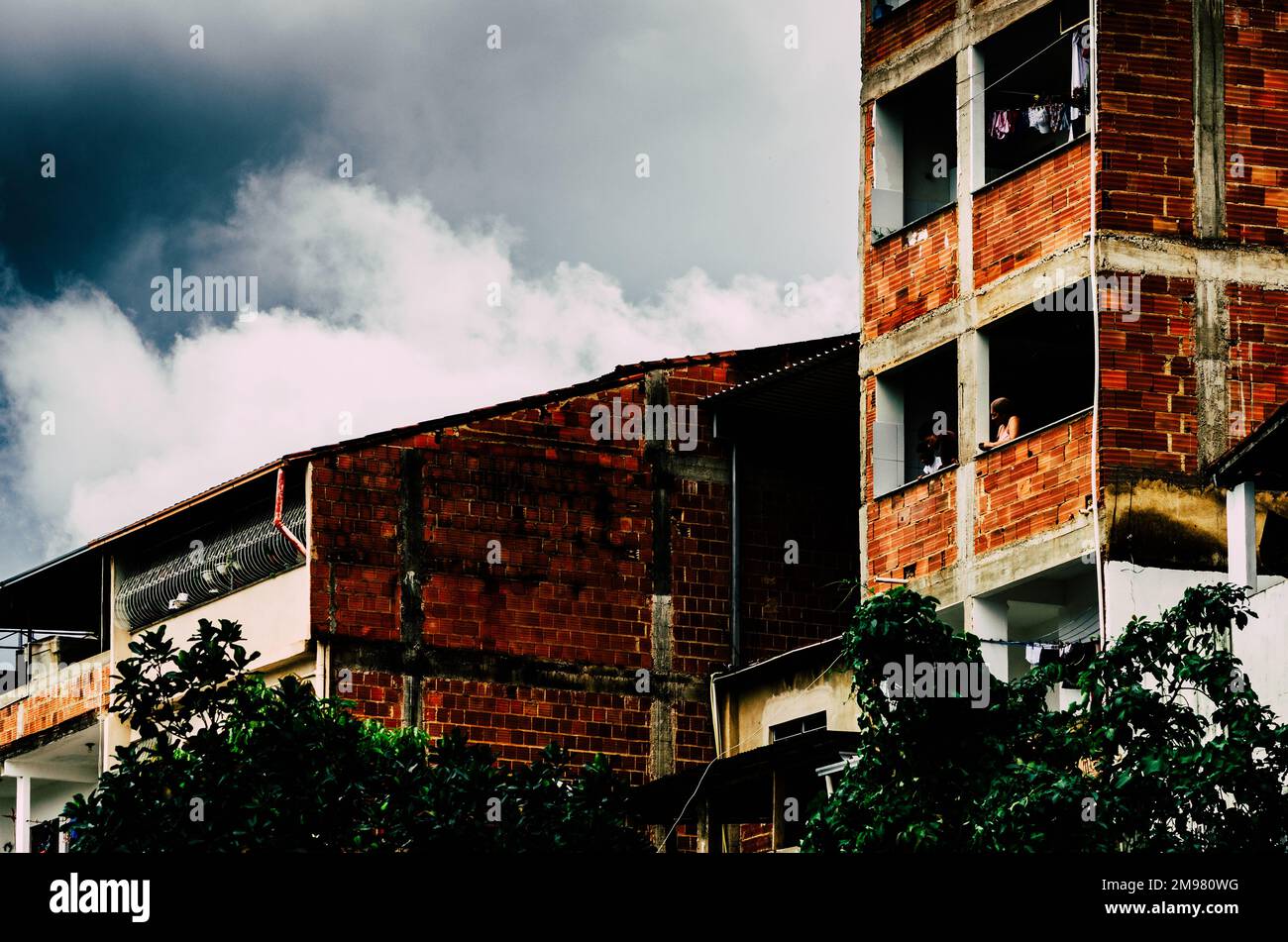 View of a poor family at a poor housing favela in Rio de Janeiro ...