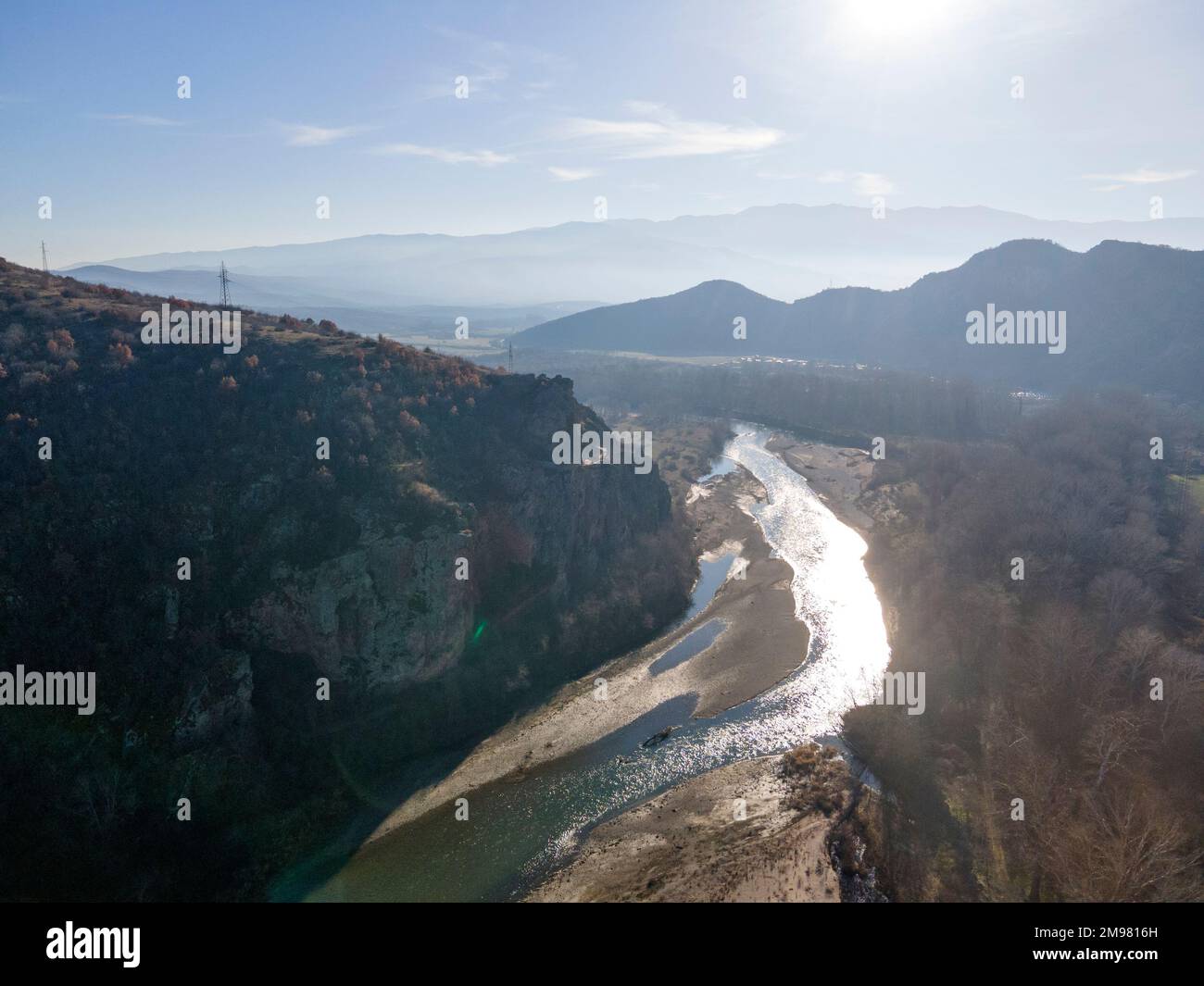 Amazing Aerial view of Struma river passing through the Petrich valley ...