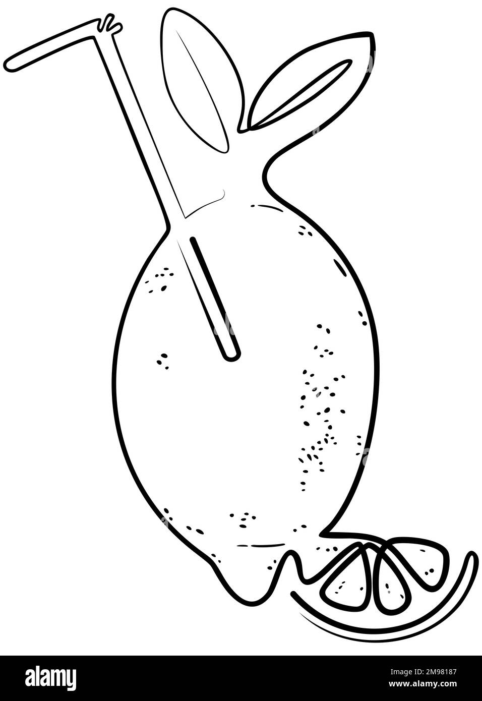Black line art drawing of fresh lemon with straw Stock Photo - Alamy