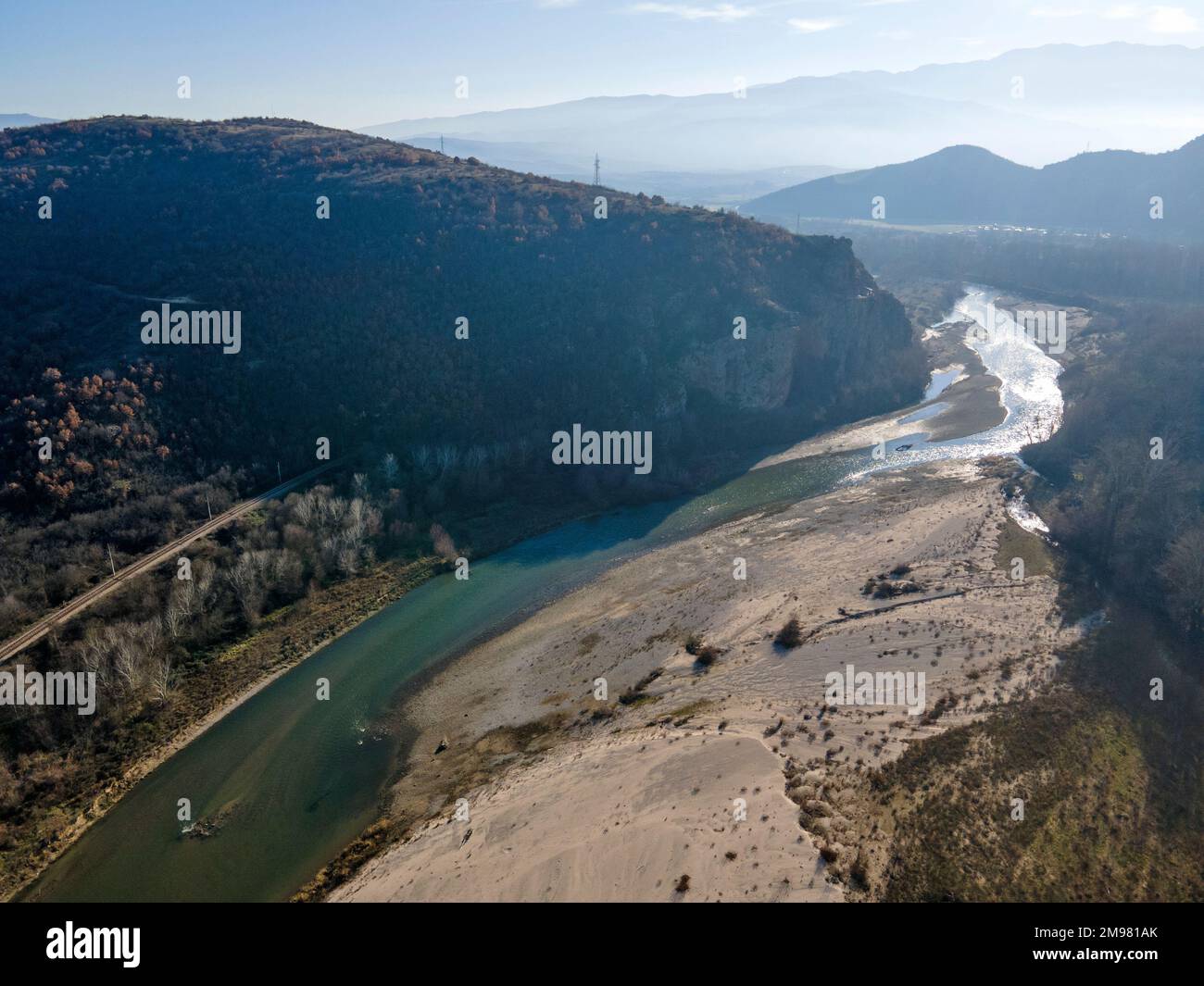 Amazing Aerial view of Struma river passing through the Petrich valley ...