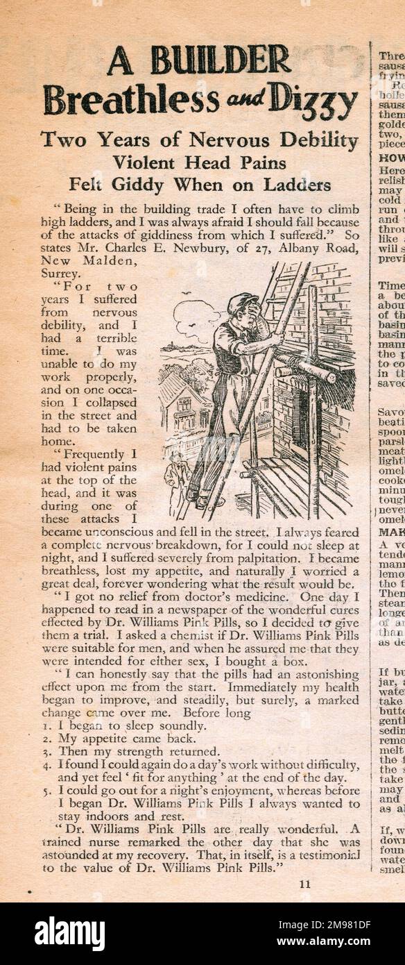 Advertisement, Dr Williams pink pills for pale people. A builder ...