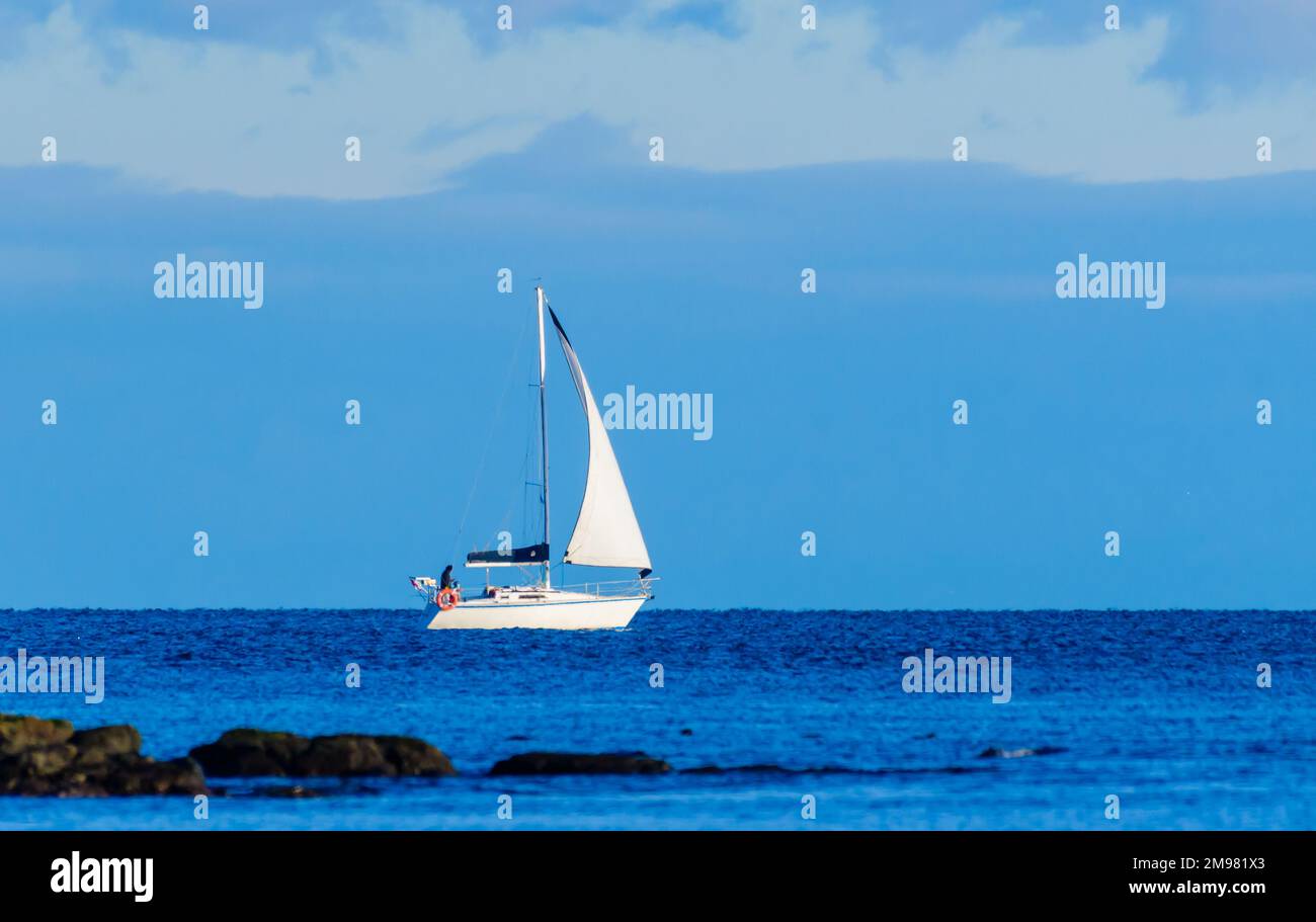 Man sailing a boat in Pacific ocean, Victoria, British Columbia, Canada ...