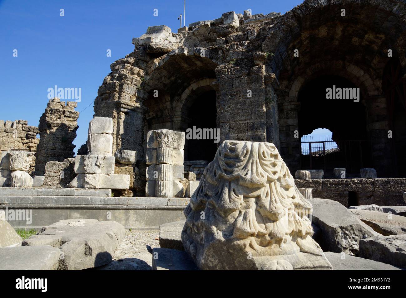 Turkey, Antalya - Alanya, Side: Temple of Dionysos (1 century AD Stock ...