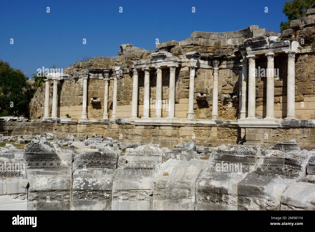 Turkey, Antalya - Alanya, Side: Pillars of the Nymphaion (2nd century ...