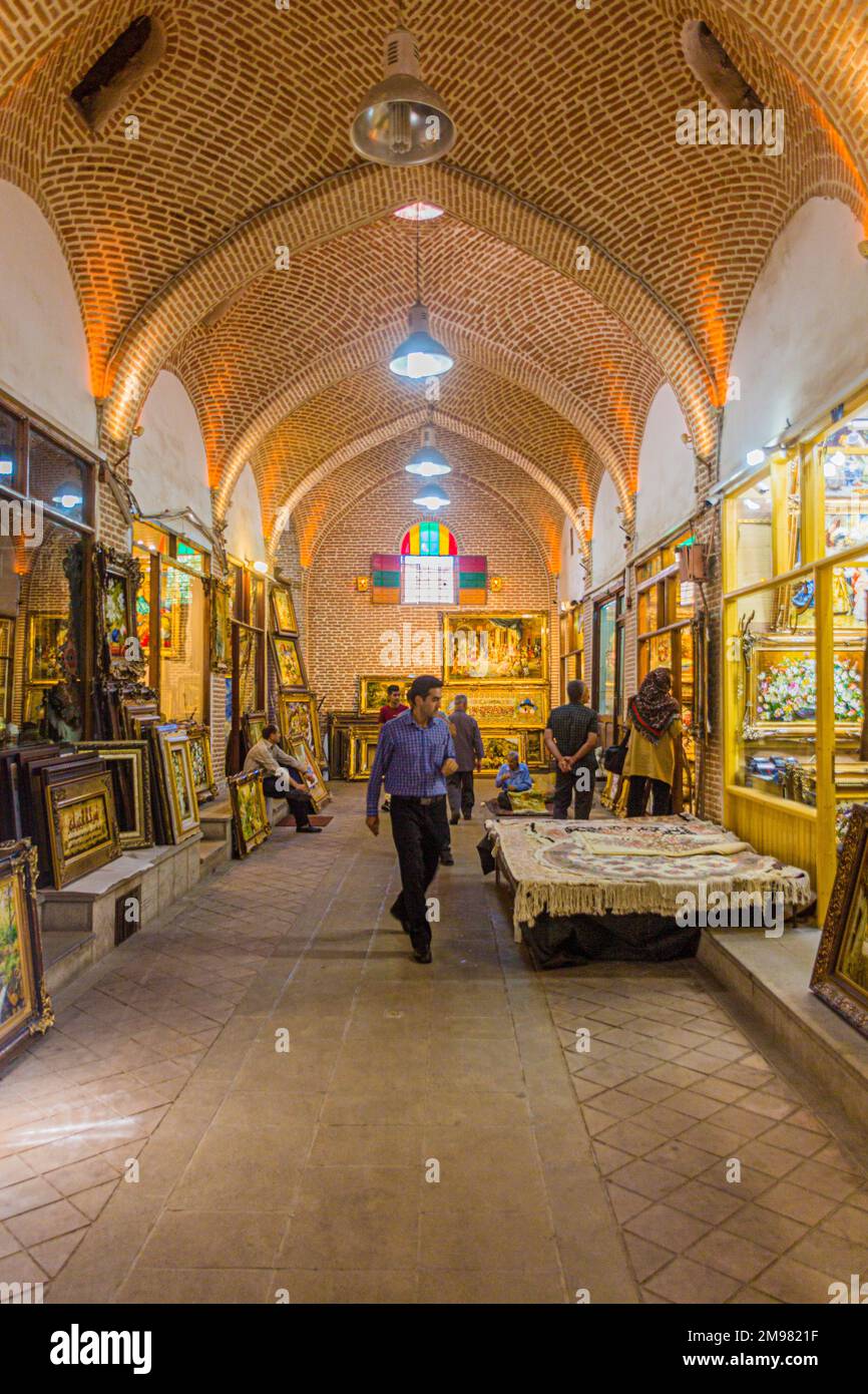 TABRIZ, IRAN - JULY 15, 2019: Painting section of the Bazaar in Tabriz ...