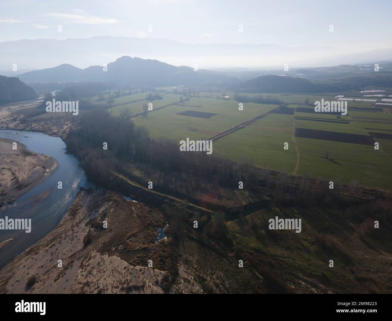Amazing Aerial view of Struma river passing through the Petrich valley ...