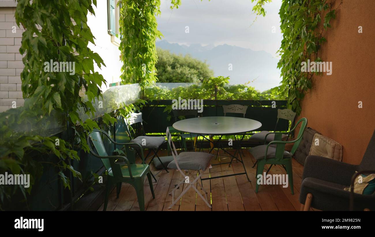 Home balcony outside. Residential Empty chairs and table Stock Photo ...