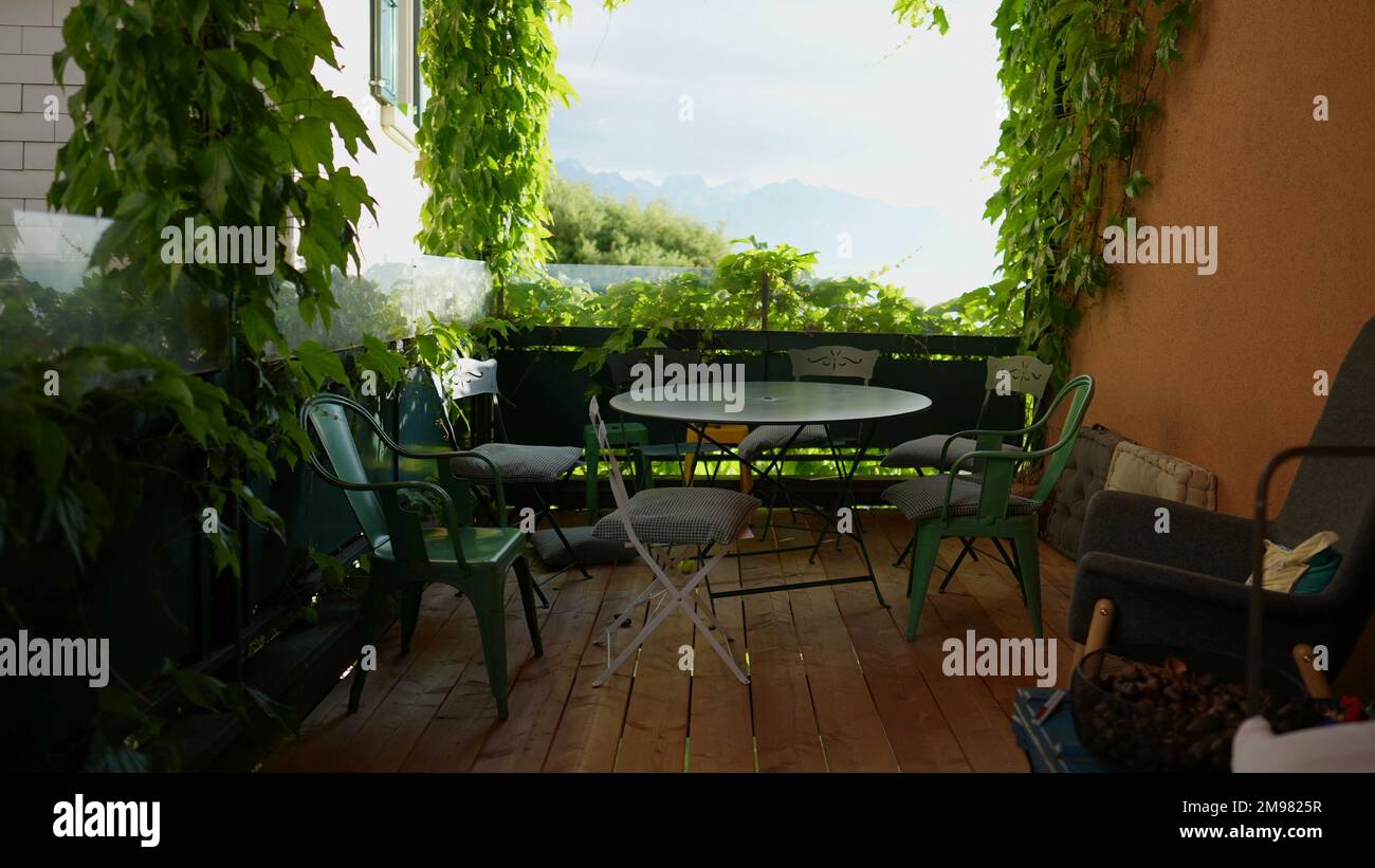 Home balcony outside. Residential Empty chairs and table Stock Photo ...