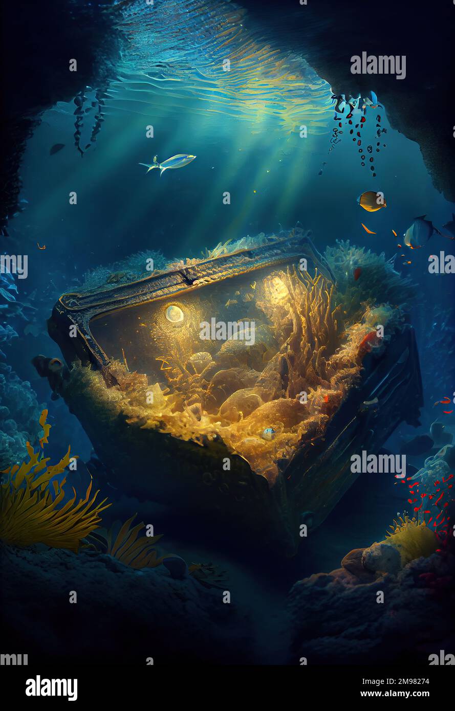 a pirate treasure under the sea. Underwater Stock Photo - Alamy