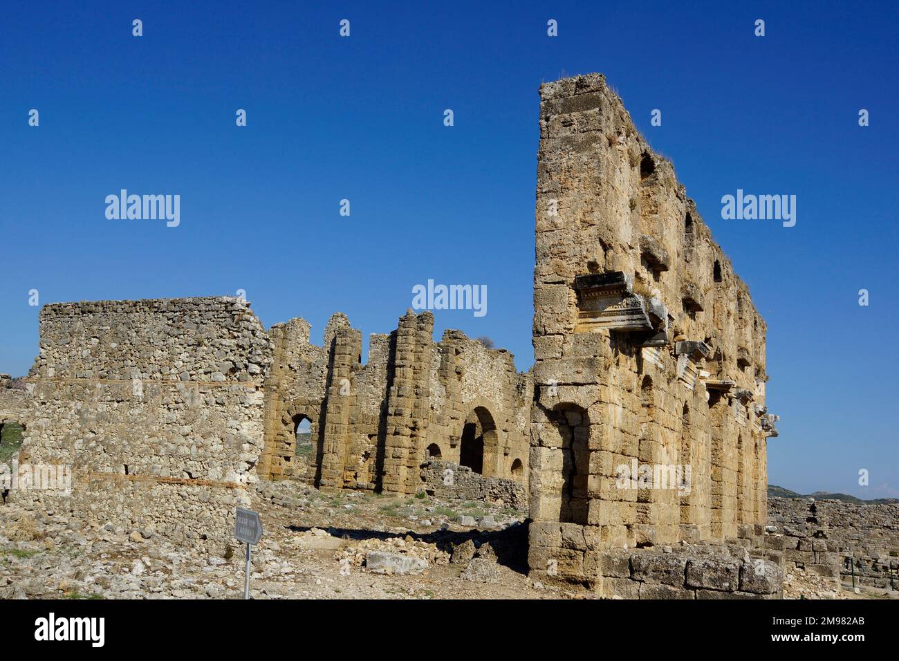 Turkey, Antalya east, Aspendos, Akropolis: The wall of the Nymphaion ...