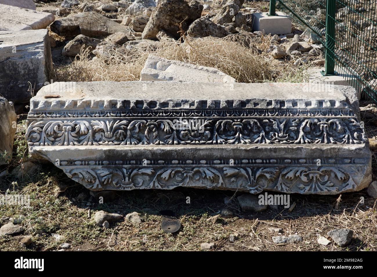 Turkey, Antalya east, Aspendos, Akropolis: Stone carving (frieze Stock ...