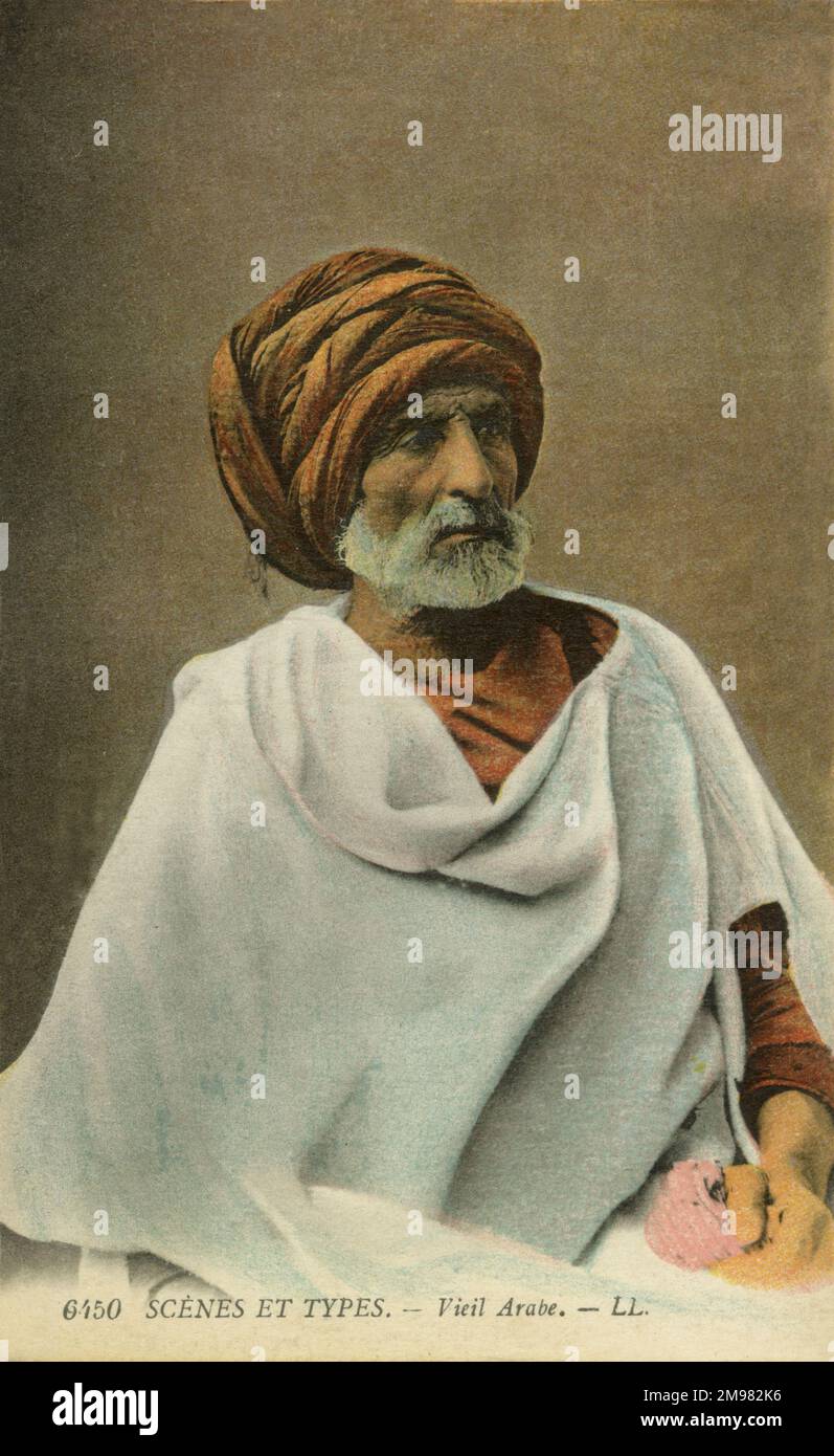 Study of an elderly Arabic man wearing a turban, North Africa Stock ...